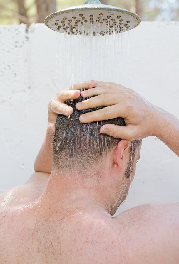 Man Having Shower Outdoors. Stock Photo - Image of outdoors, hygiene ...