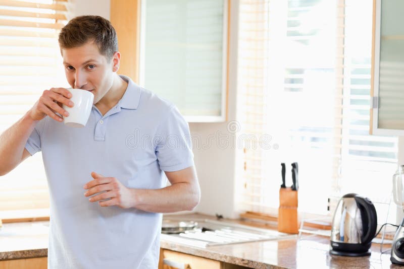 Man Having Sip Coffee Kitchen Stock Photos - Free & Royalty-Free Stock ...
