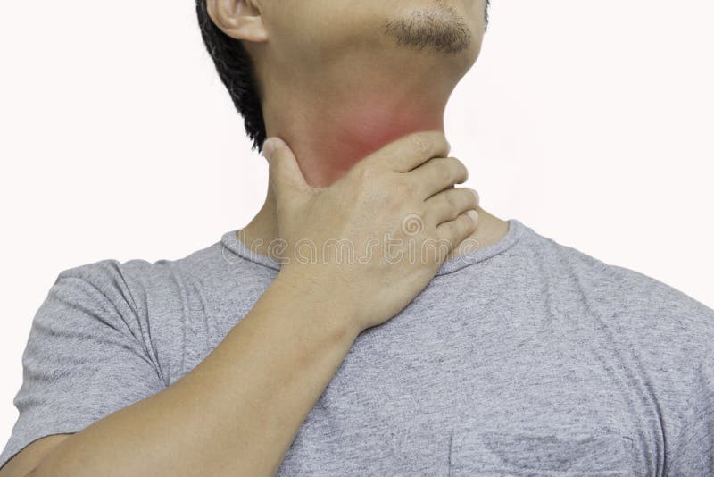 Man Having Sore Throat and Touching His Neck Isolated in Clipping Path ...