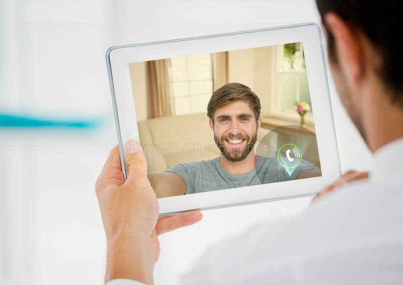 Man Having a Video Call with His Friend on Digital Tablet Stock Photo ...
