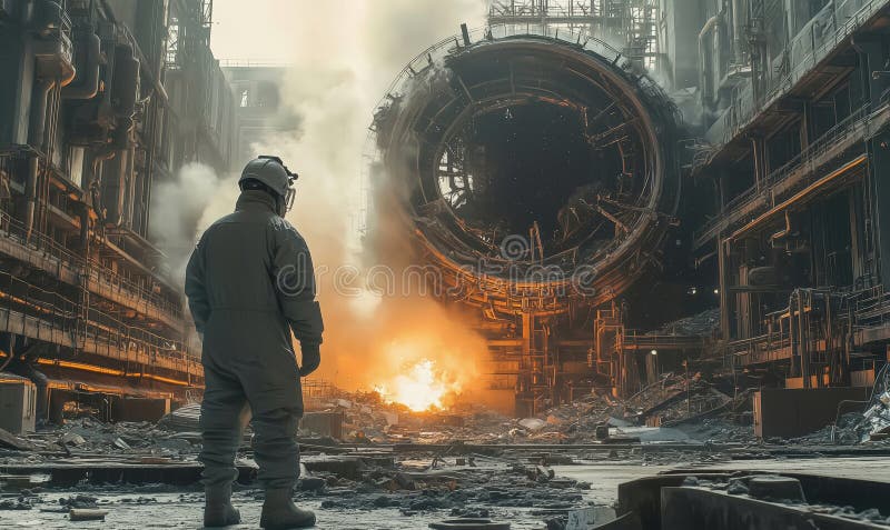 Man in Hazmat Suit Standing in Front of a Destroyed Reactor Core Stock ...