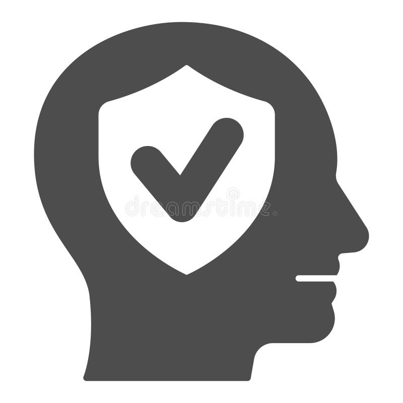 Man Head and Approval Emblem Solid Icon, Mental Health Concept. Vector ...