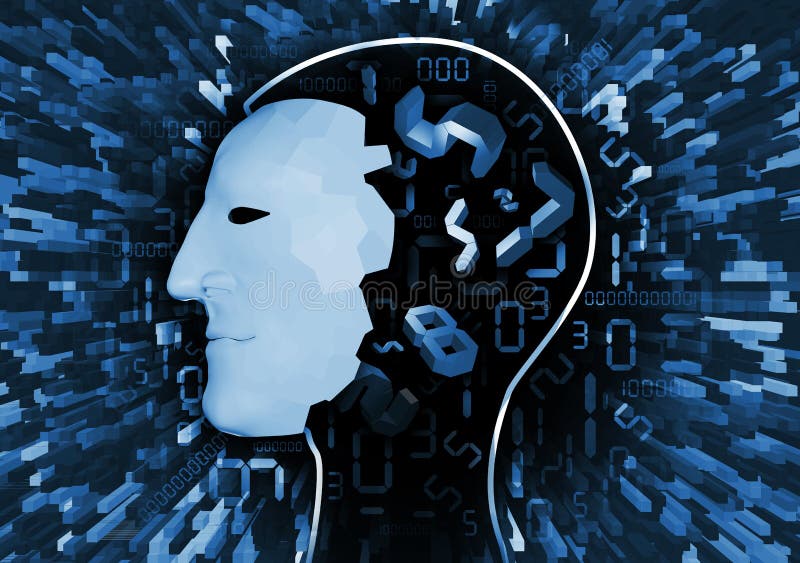 Man Head 3D Rendering with Digital Numbers. Stock Illustration ...