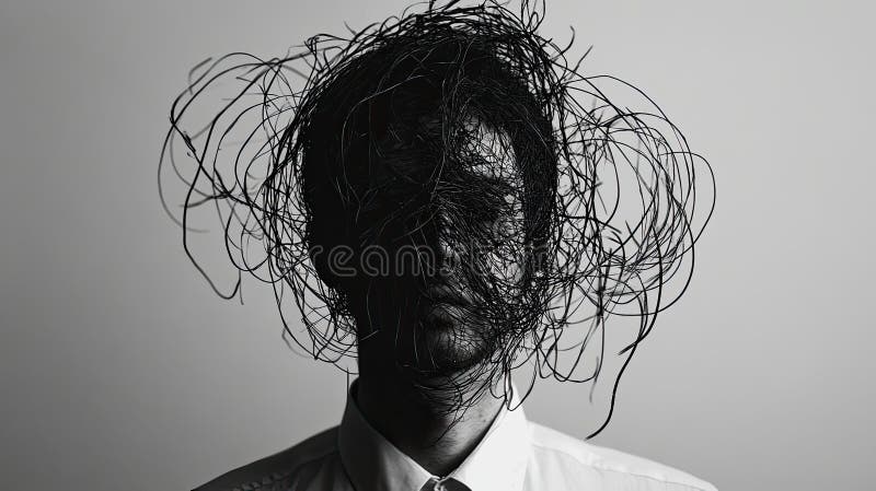 Man with Head Full of Messy Lines Stock Illustration - Illustration of ...