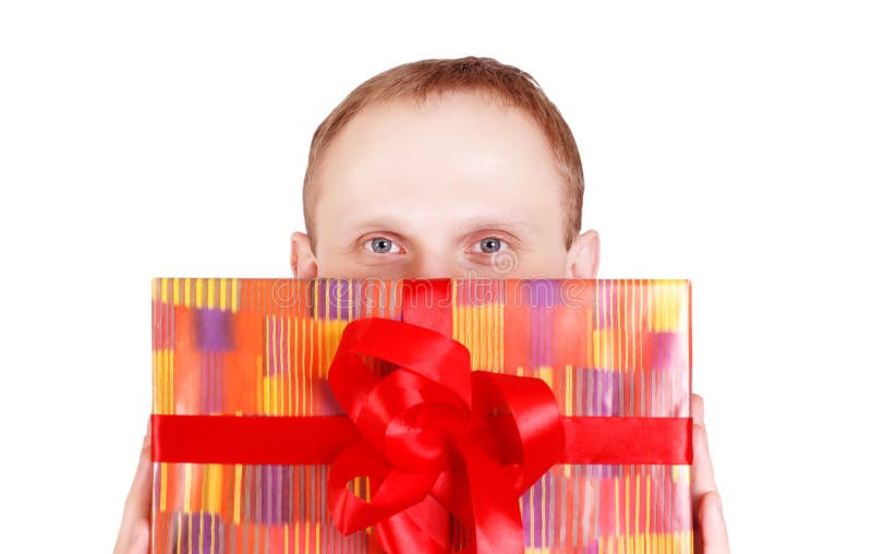Man head with gift box stock photo. Image of laughing - 23685788