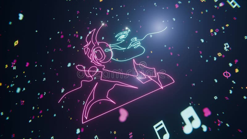 Man Head with Headphones, in the Style of One Line Light Painting with ... Man Head with Headphones, in the Style of One Line Light Painting with ...