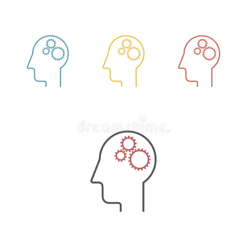 Man Head Mind Thinking Vector Icon. Psychology. Gear in the Head Stock ...
