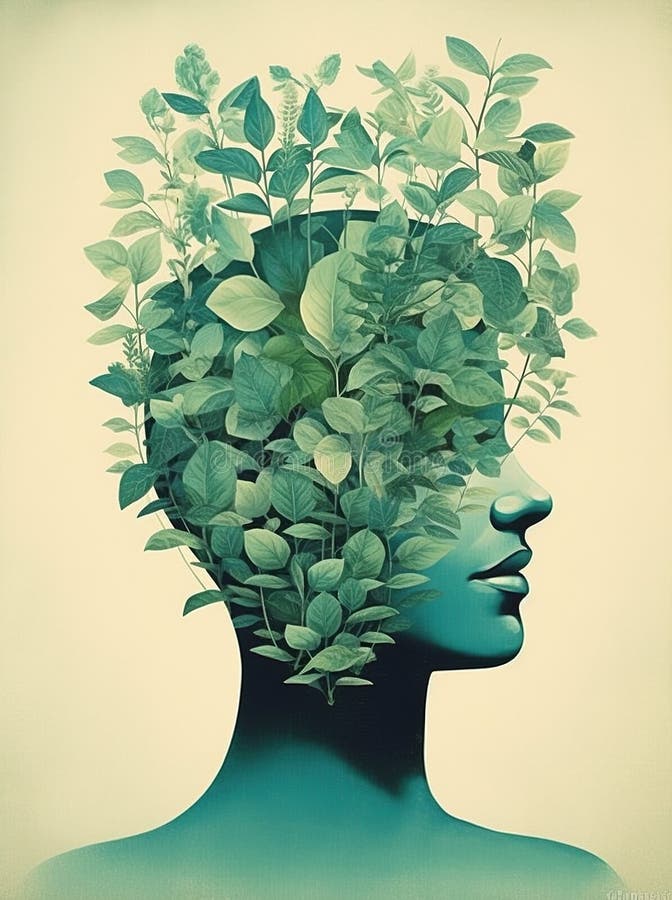 The Man Head with Plants Around it, Concept of Natural Unity Stock ...