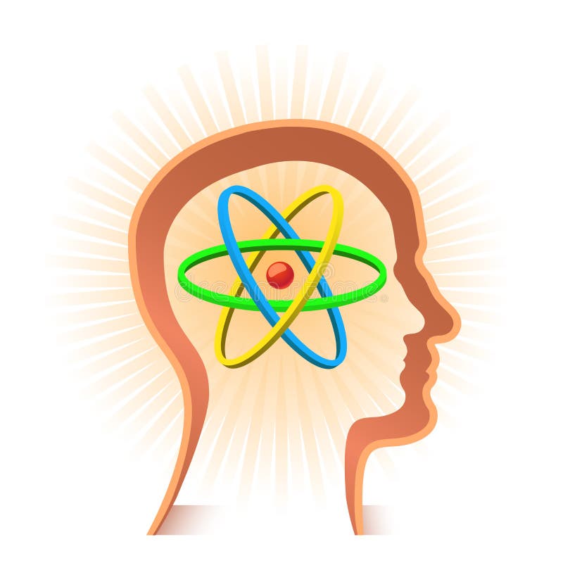 Man Head Silhouette with Atom Message Vector Illustration Isolated on ...