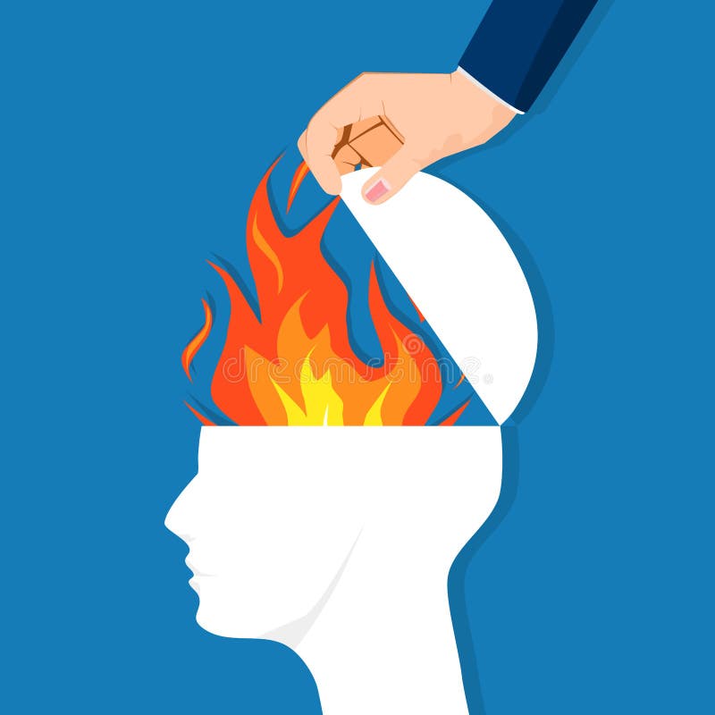 The Man Head Was Opened with a Burning Fire. the Concept of Powerful ...