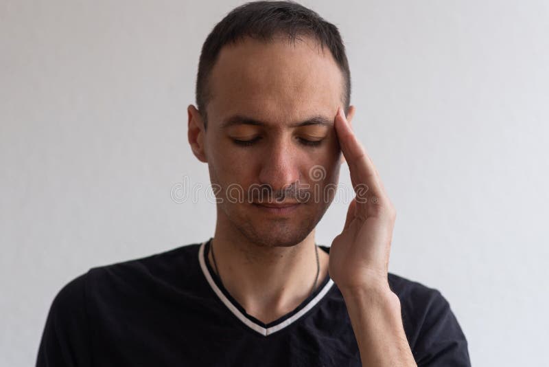 Man with Headache, Head Hurts, Experiencing Pain Stock Photo - Image of ...