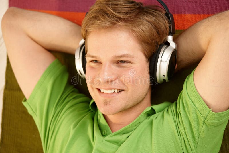 Man with headphones stock photo. Image of back, good - 16418808