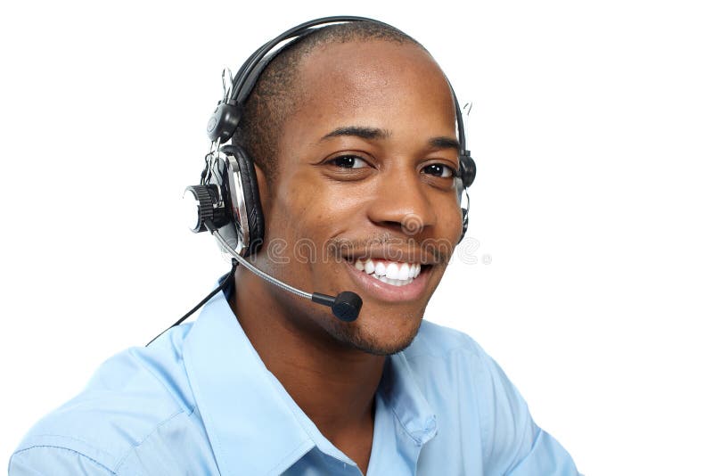 Man with Headphones. Call Center Operator Stock Photo - Image of smile ...