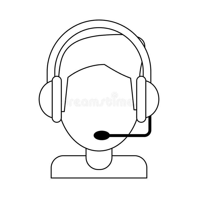 Man with Headset Avatar Symbol in Black and White Stock Vector ...