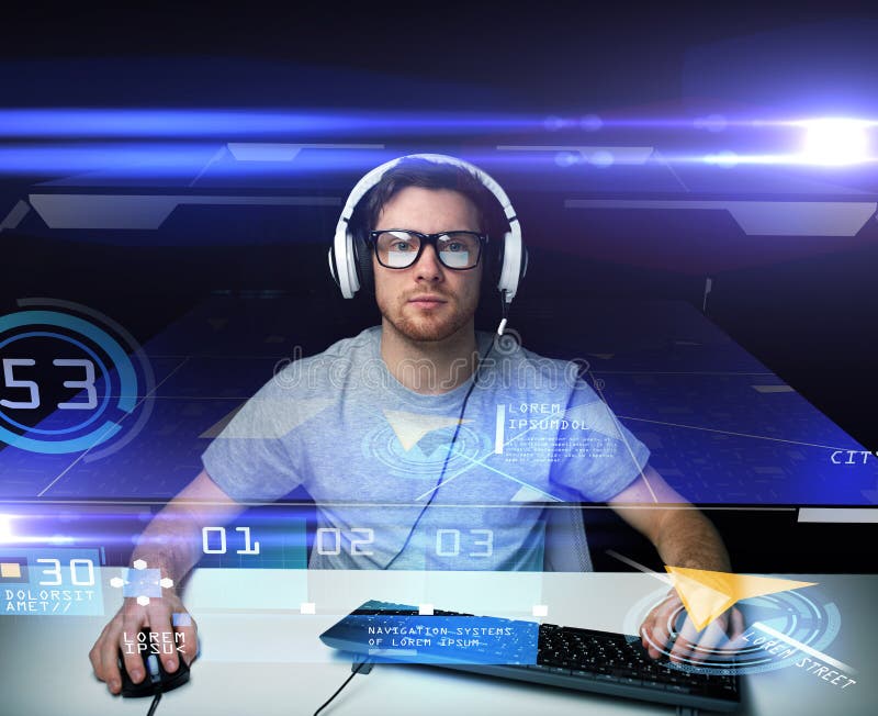 Man in Headset with Computer Keyboard and Gps Map Stock Illustration ...