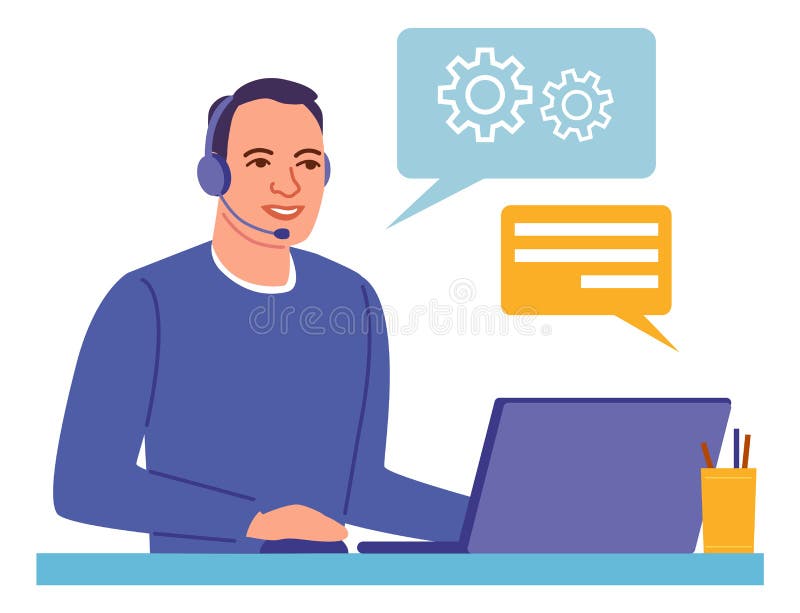 Man in Headset Providing Technical Help in Support Chat Stock Vector ...