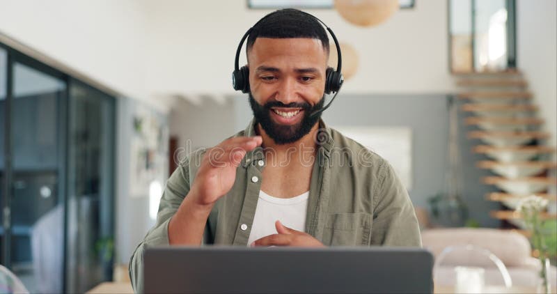 Man, Headset and Talking in Home on Video Call, Live Streaming and ...