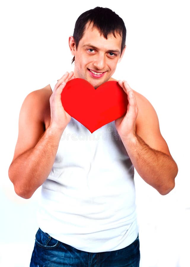 Handsome man with a heart stock photo. Image of celebrate - 12491946