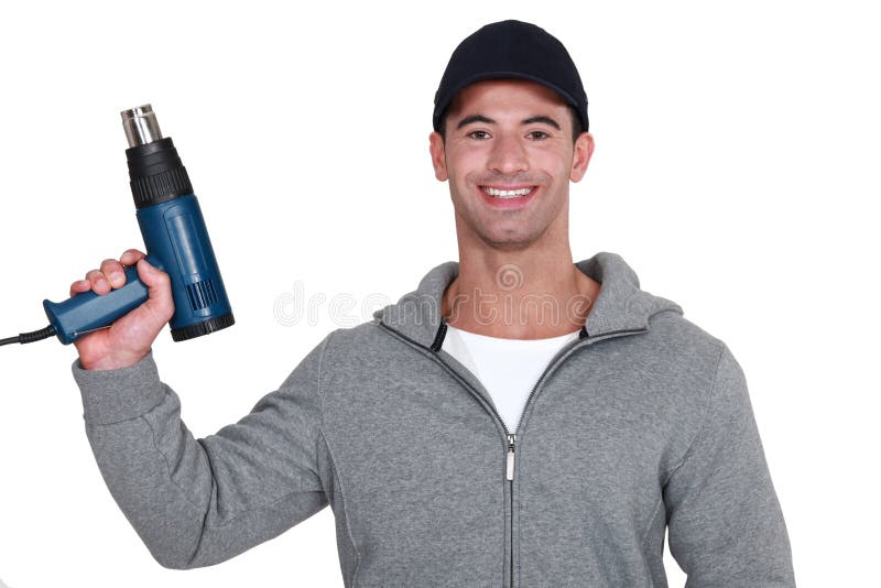 Man with a heat gun stock photo. Image of isolated, protection - 35392432