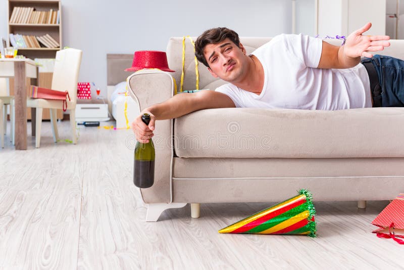 The Man after Heavy Christmas Partying at Home Stock Photo - Image of ...
