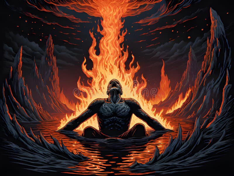 Man in the hell stock illustration. Illustration of fire - 332709799