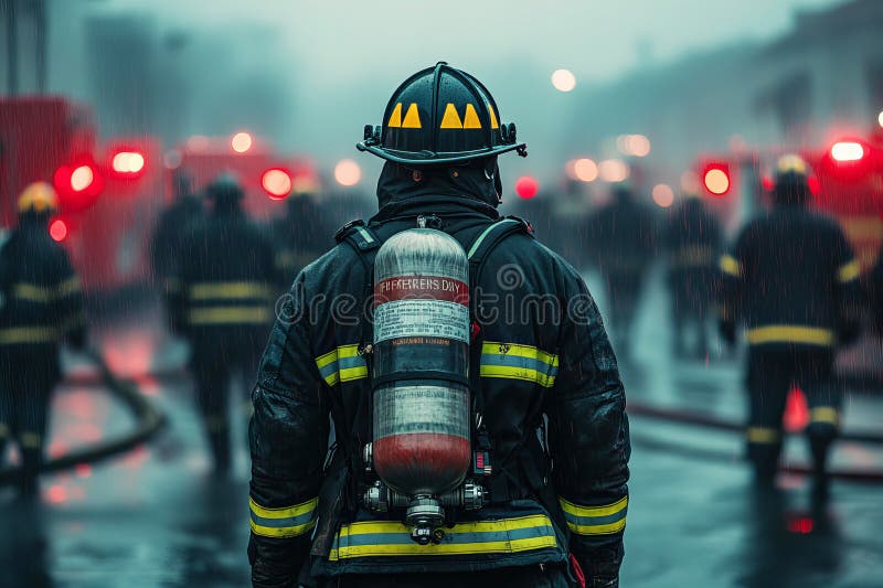 Man in Helmet on Background of Fire, Celebrations the Hard Work of ...