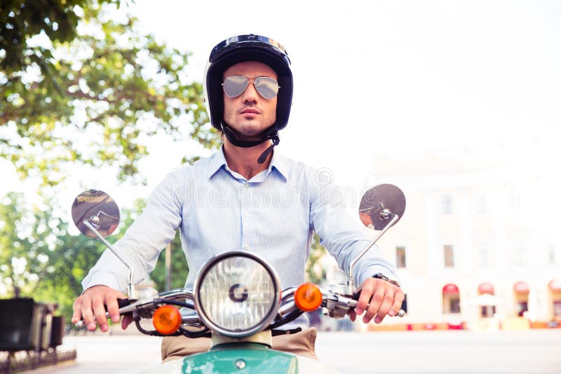 Man in Helmet Riding on Scooter Stock Image - Image of fashion ...