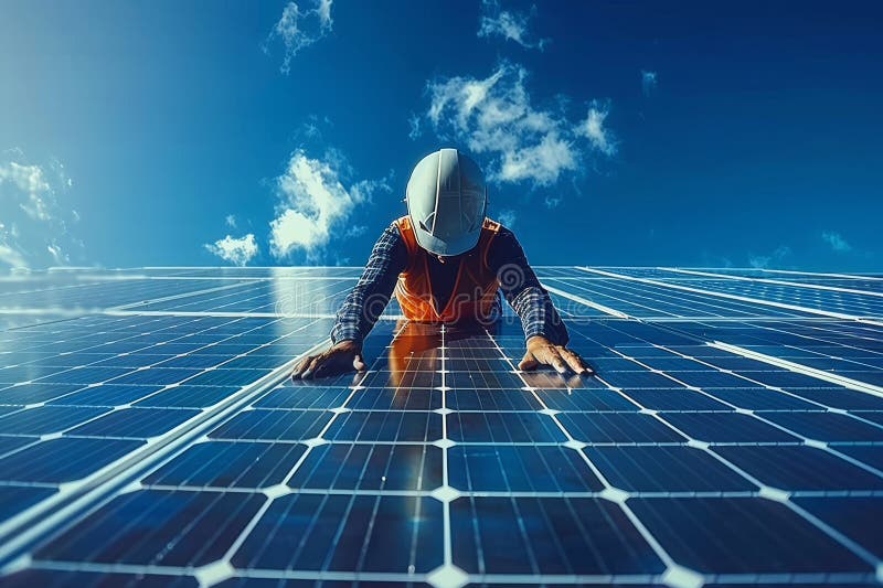 Man in Helmet with Solar Panels a Vision for Sustainable Energy and Eco ...