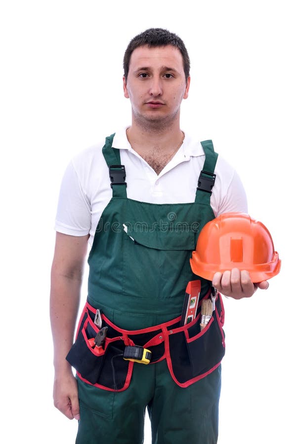 Man with Helmet in Uniform Isolated on White Stock Photo - Image of ...