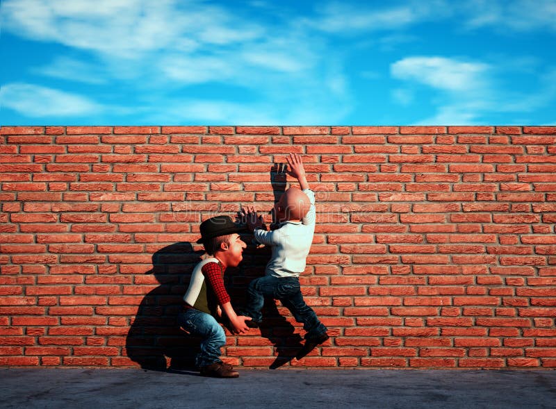 Man Helped To Climb a Wall. the Concept of Friendship and Help Stock ...