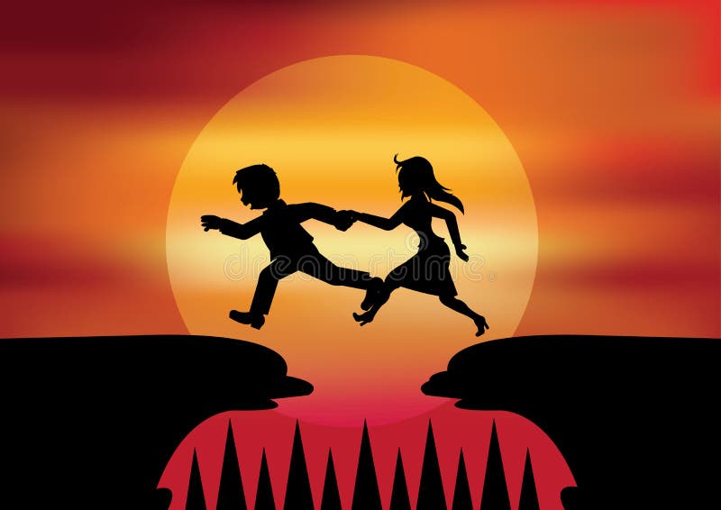 Man Helped Women To Jumping Across the Chasm Stock Vector ...