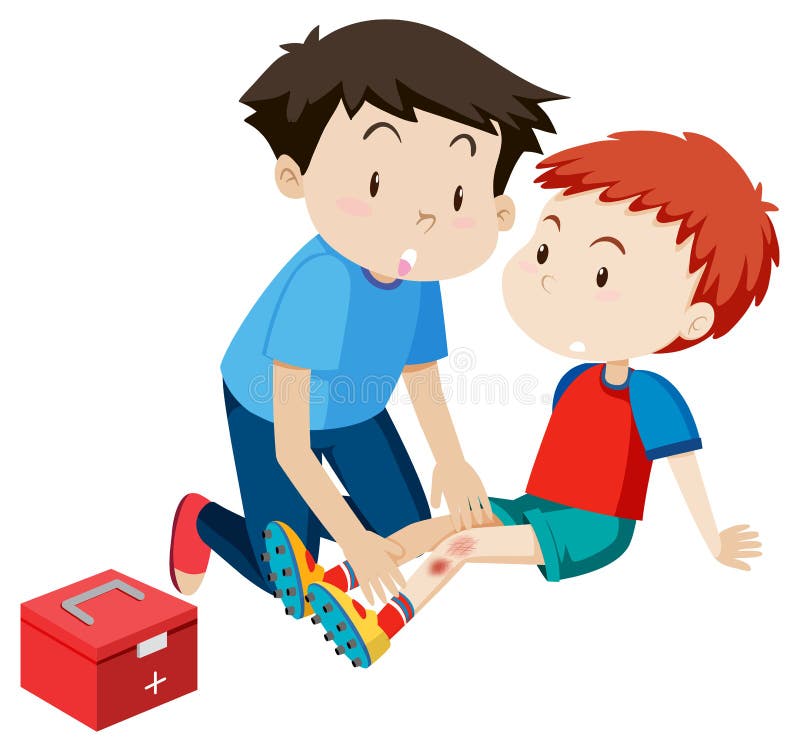 Kid Helping His Friend that Was Injured in the Accident. Stock Vector ...