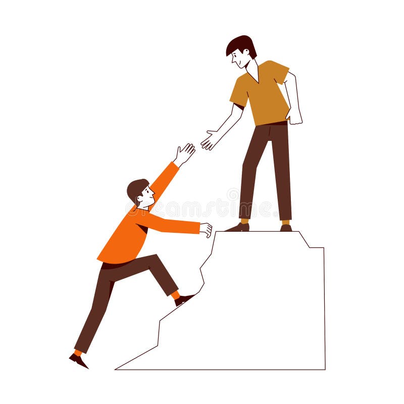 A Man Helps Another Person Climb a Rock. Stock Vector - Illustration of ...