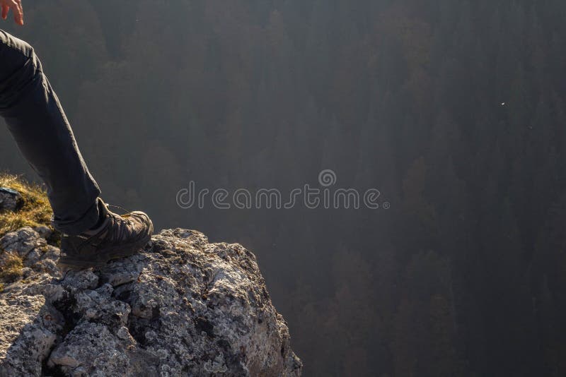 Man Hicker Foot on the Mountain Top Stock Photo - Image of cliff ...