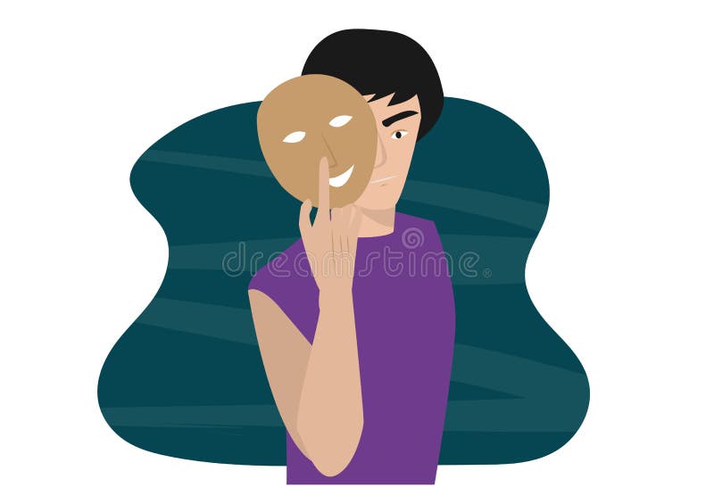 Man Hide His Real Face by Holding Smile Mask Stock Vector ...