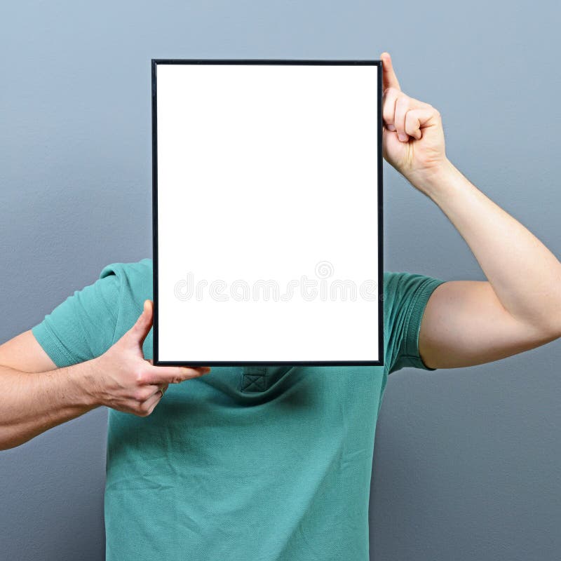 Man Hiding Behind Blank Sign Board Stock Image - Image of hide ...
