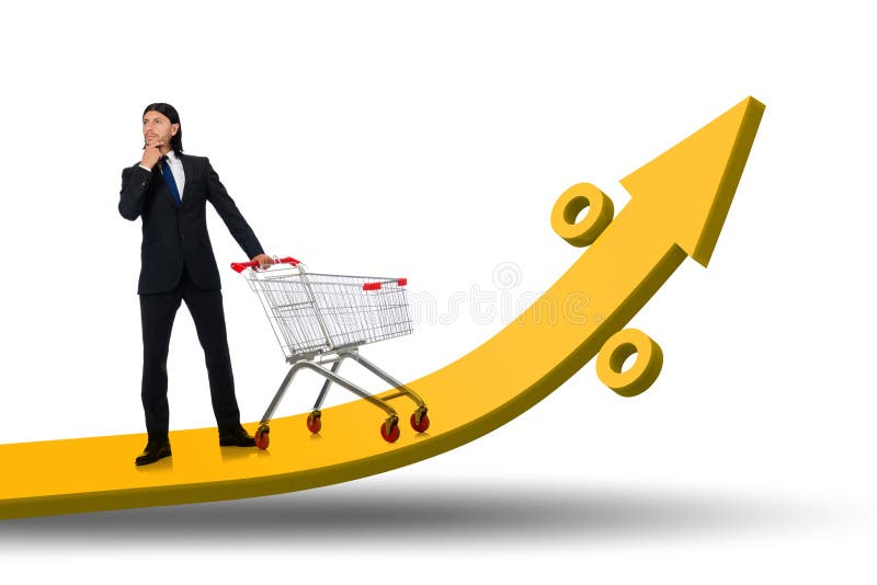Man in High Grocery Inflation Concept Stock Image - Image of money ...