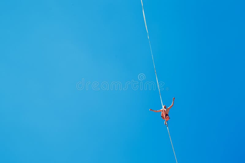 Man on high line stock photo. Image of landscape, confident - 145796156