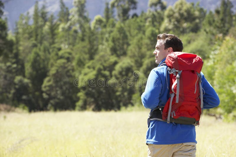 Man on Hike in Beautiful Countryside Stock Image - Image of fleece ...