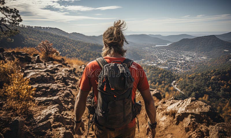 Man Hiking Uphill with Backpack Stock Photo - Image of trekking, hike ...