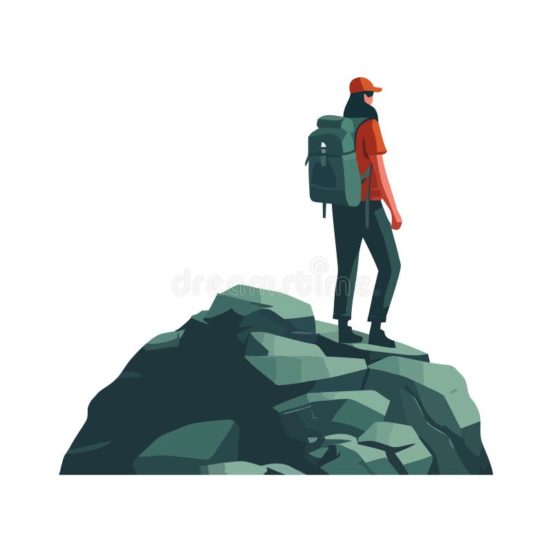 Man Hiking with Backpack Conquer Mountain Peak Stock Vector ...