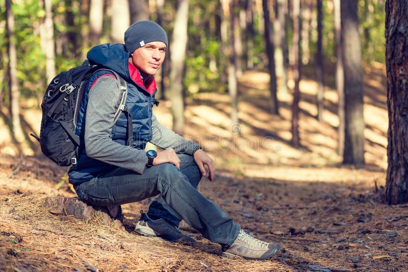 Man hiking stock image. Image of attractive, positive - 60779965