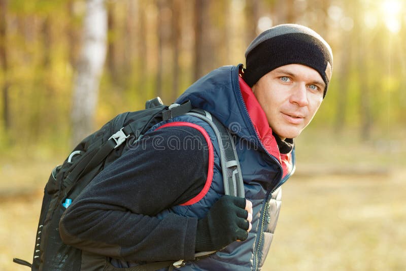 Man hiking stock photo. Image of happy, male, positive - 60780482
