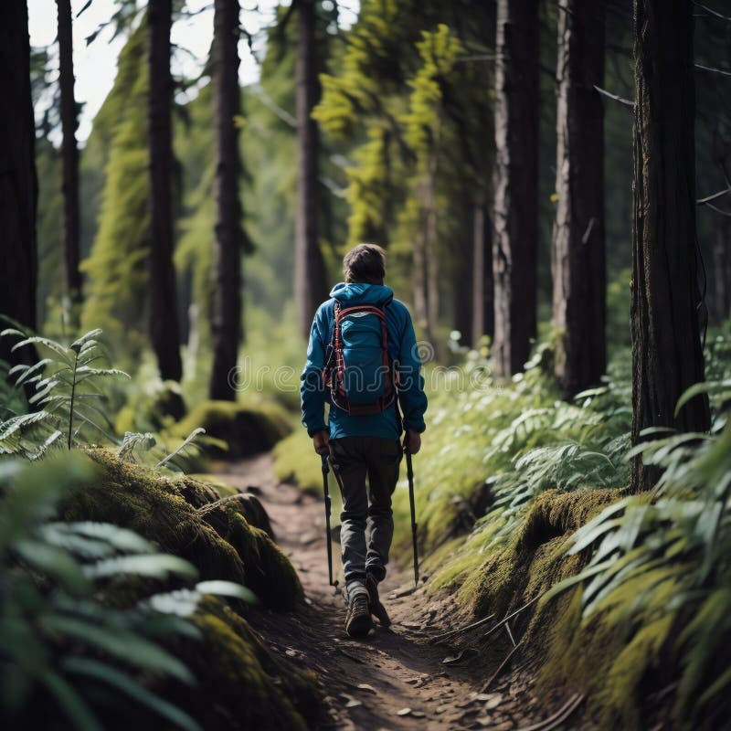 Man Hiking in the Forest. Hiking in the Forest with a Backpack ...