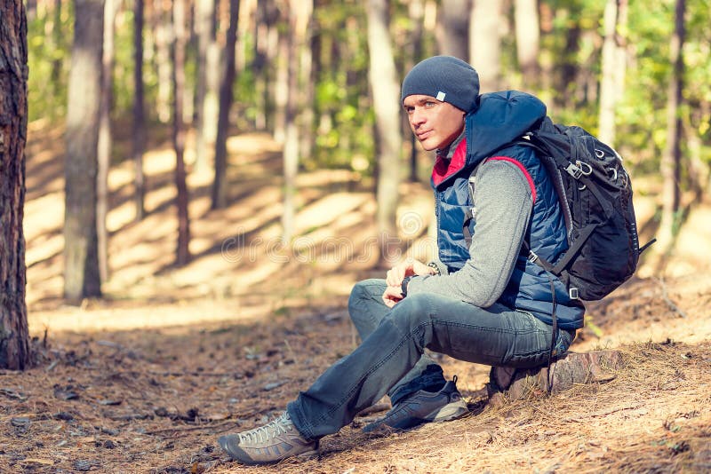 Man hiking stock photo. Image of male, active, lifestyle - 60901392