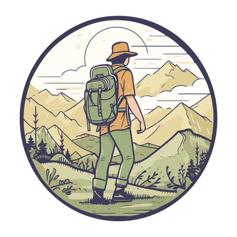 Man Hiking Mountain Peak, Backpacks Full of Adventure Stock Vector ...