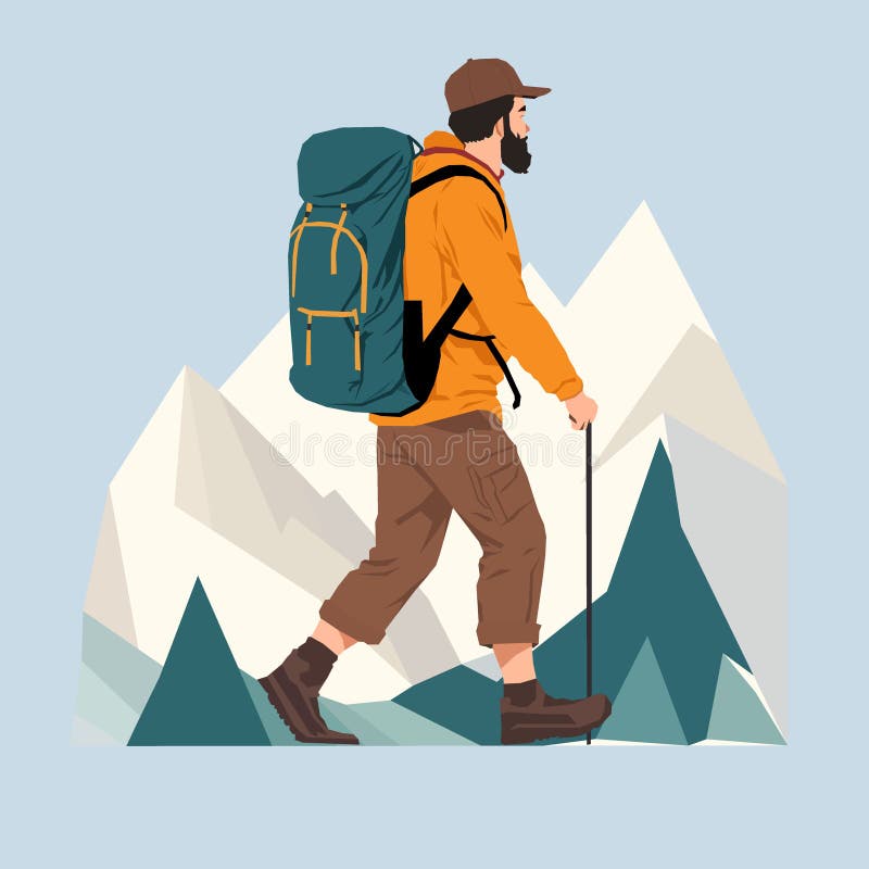 Man Hiking in Mountains with Equipment. Vector Illustration Stock ...