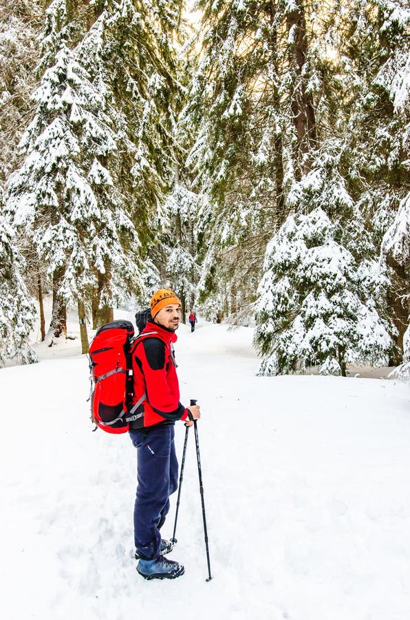 Man hiking stock image. Image of season, snow, black - 49774485