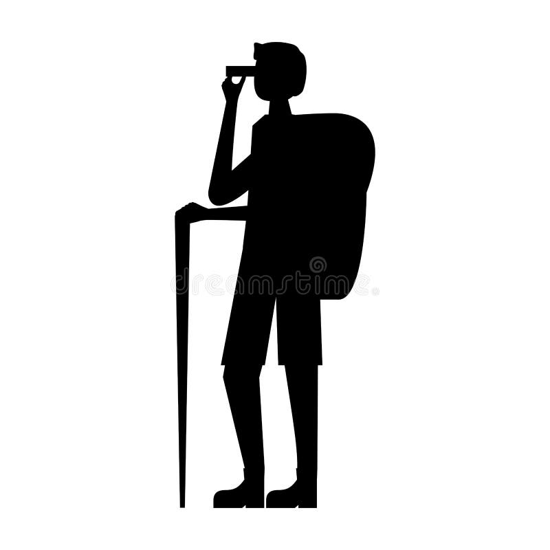 Man Hiking with Stick Backpack Binoculars Stock Vector - Illustration ...