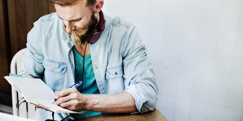 Man Hipster Working Writing Casual Vision Planning Strategy Stock Photo ...